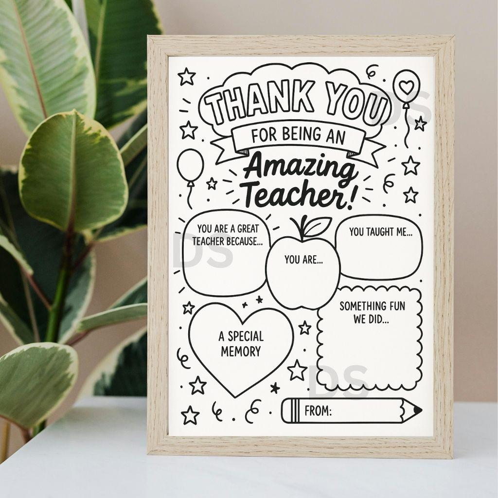 Teacher Appreciation Printable Gift | Thank You Coloring Pages for Kids ...