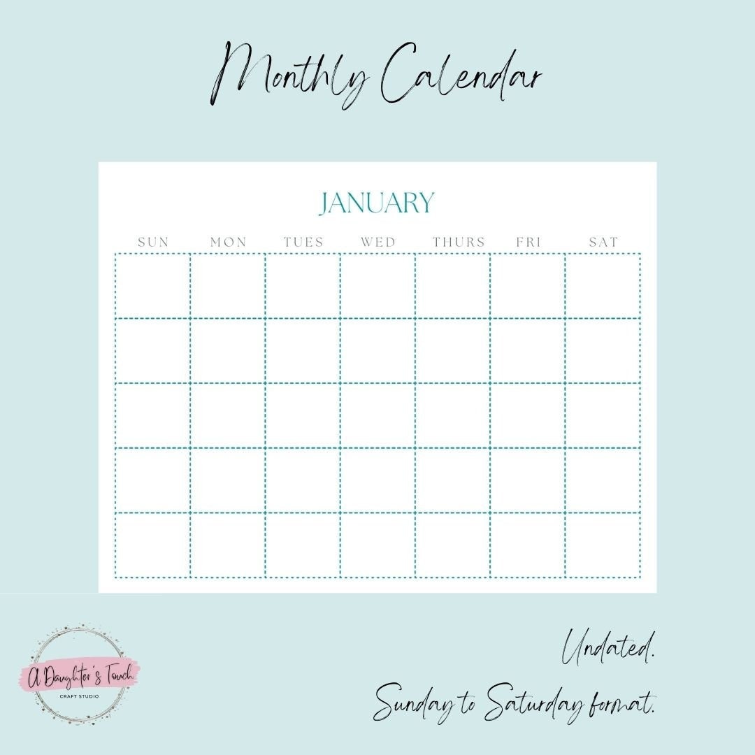 Simple Teal Calendar | Digital Download | Undated Calendar | 12 Month ...