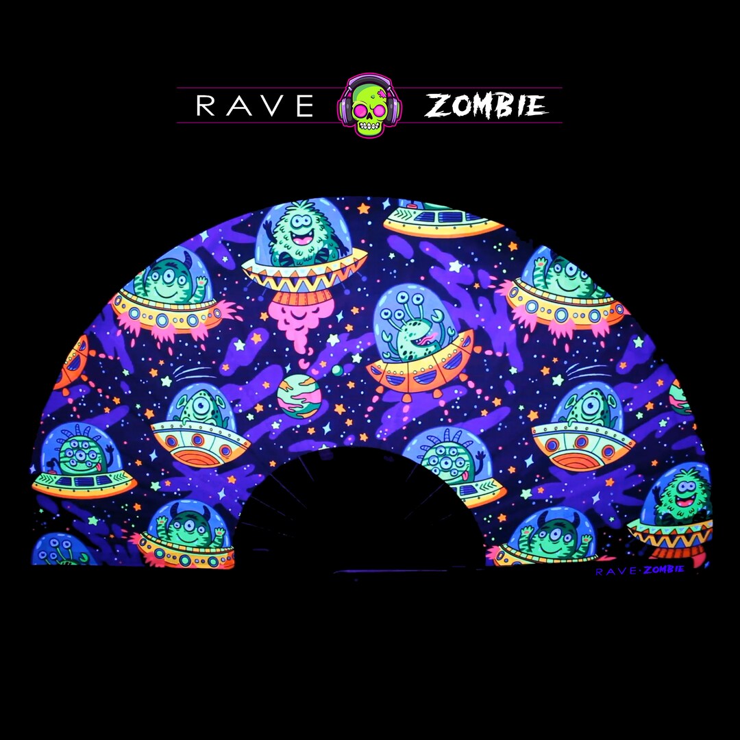 Alien Invasion UV Hand Fan Rave Fan Festival Fan Club Fan Large Hand ...