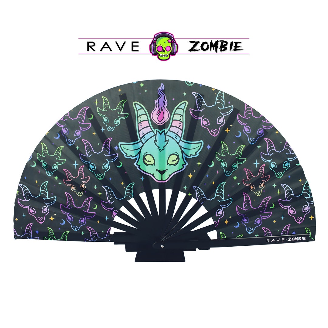 Radiant Baphomet UV Hand Fan Rave Fan Festival Fan Club Fan Large Hand ...