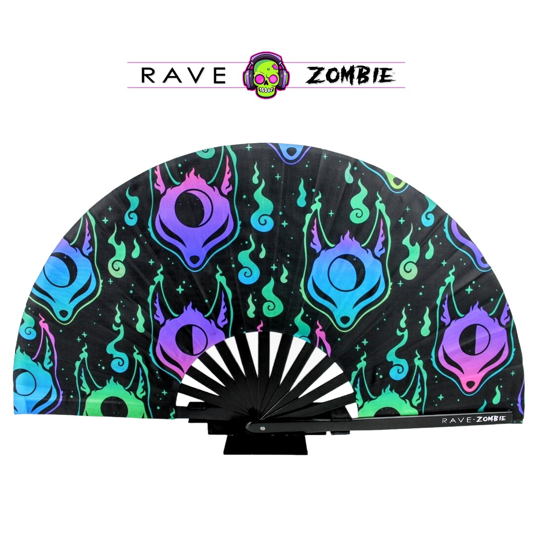 Kitsune Flame UV Hand Fan Rave Fan Festival Fan Club Fan Large Hand Fan ...