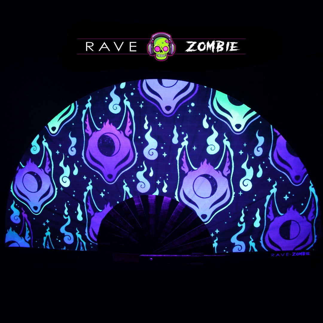 Kitsune Flame UV Hand Fan Rave Fan Festival Fan Club Fan Large Hand Fan ...