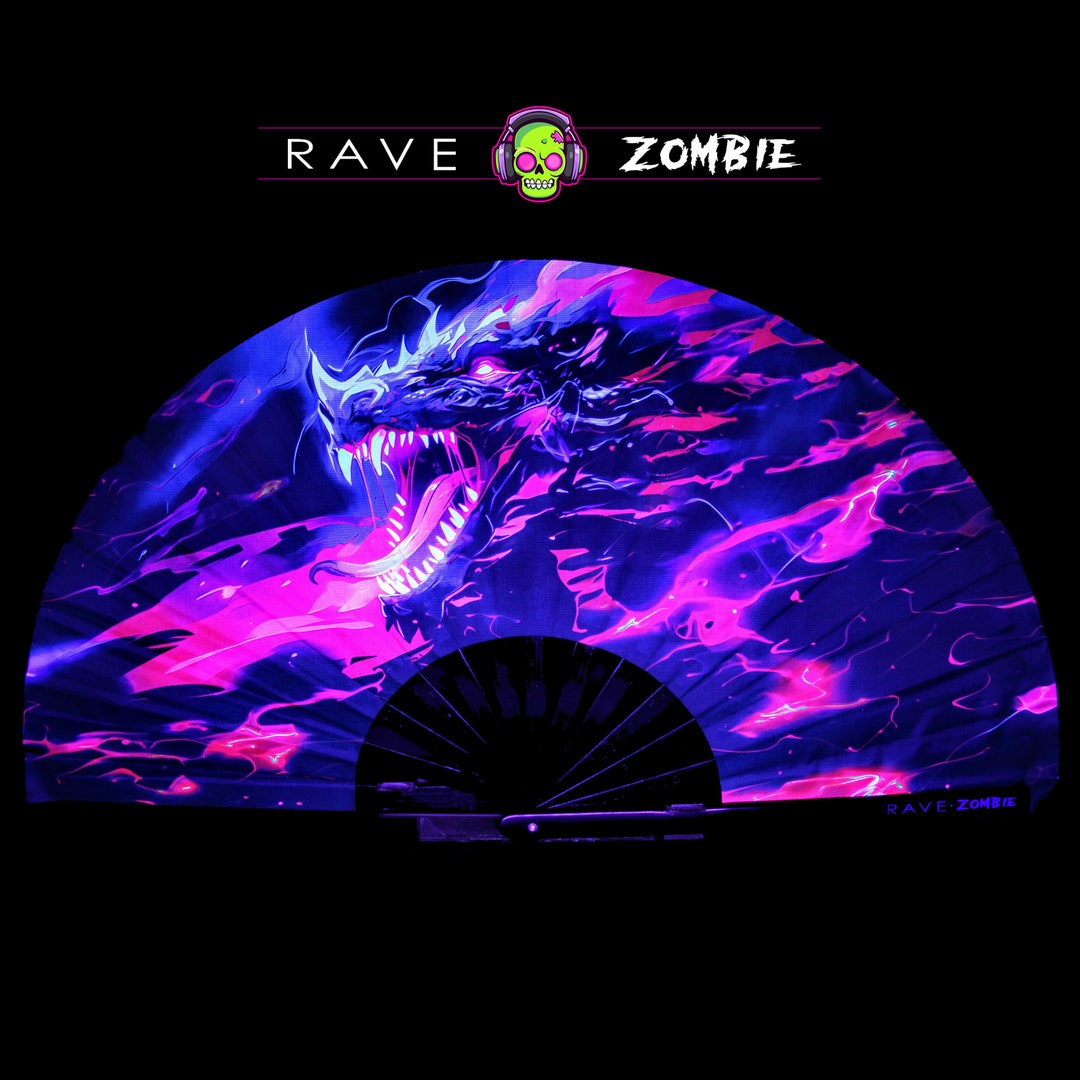 Dragonfire UV Reactive Hand Fan Rave Fan Festival Fan Club Fan Large ...