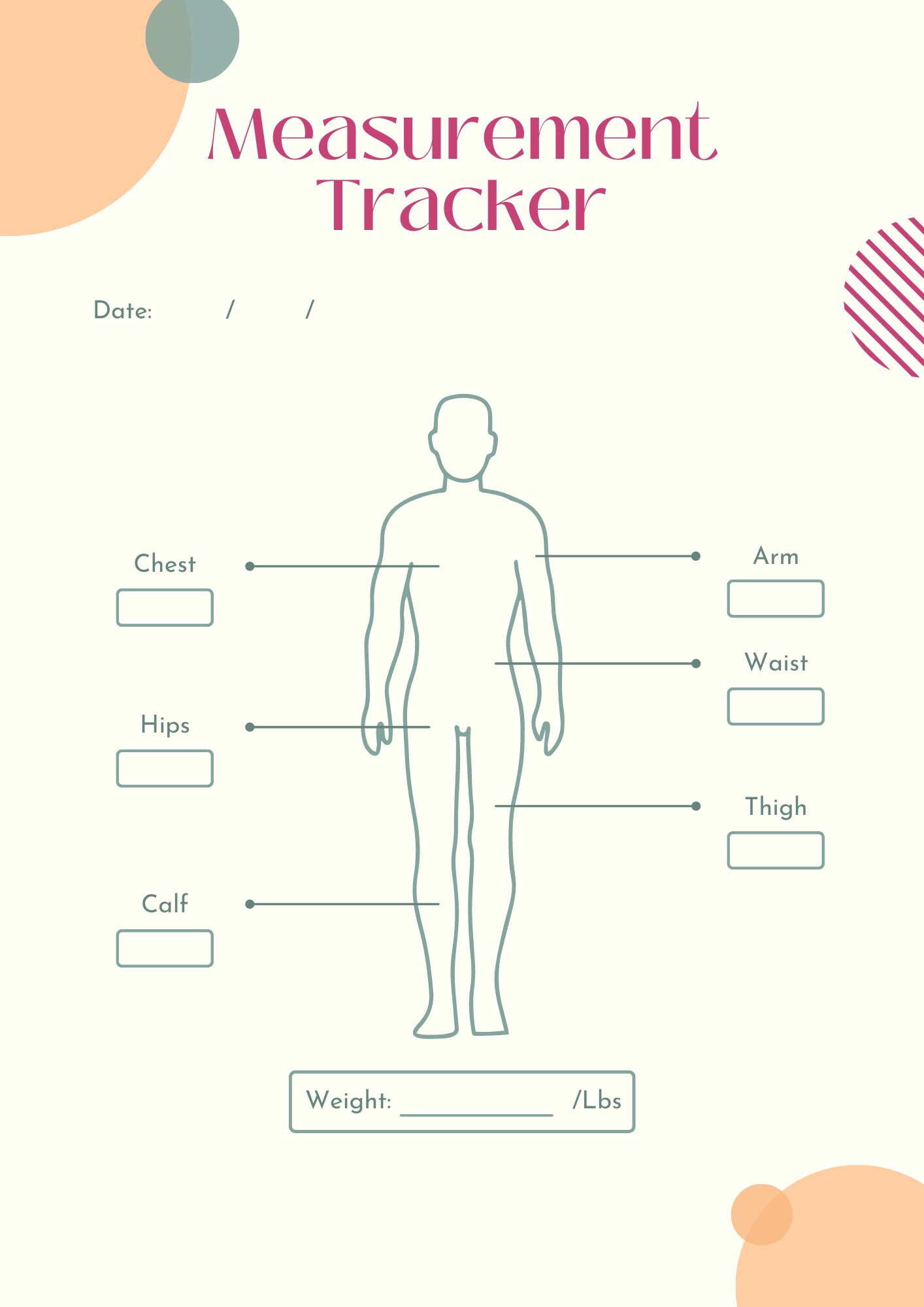 Digital & Printable Fitness Measurement Tracker Measurement - Etsy