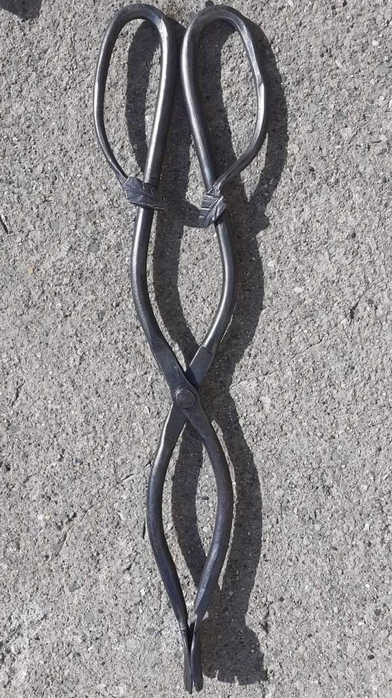 Hand Forged Fire Tongs Leaf Disign Bbq Garden Outdoor House Soild Metal ...