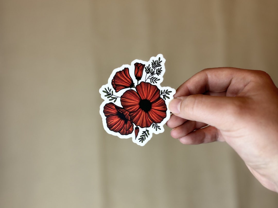 Poppy Flowers | Waterproof Sticker for Water Bottle Sticker Laptop ...