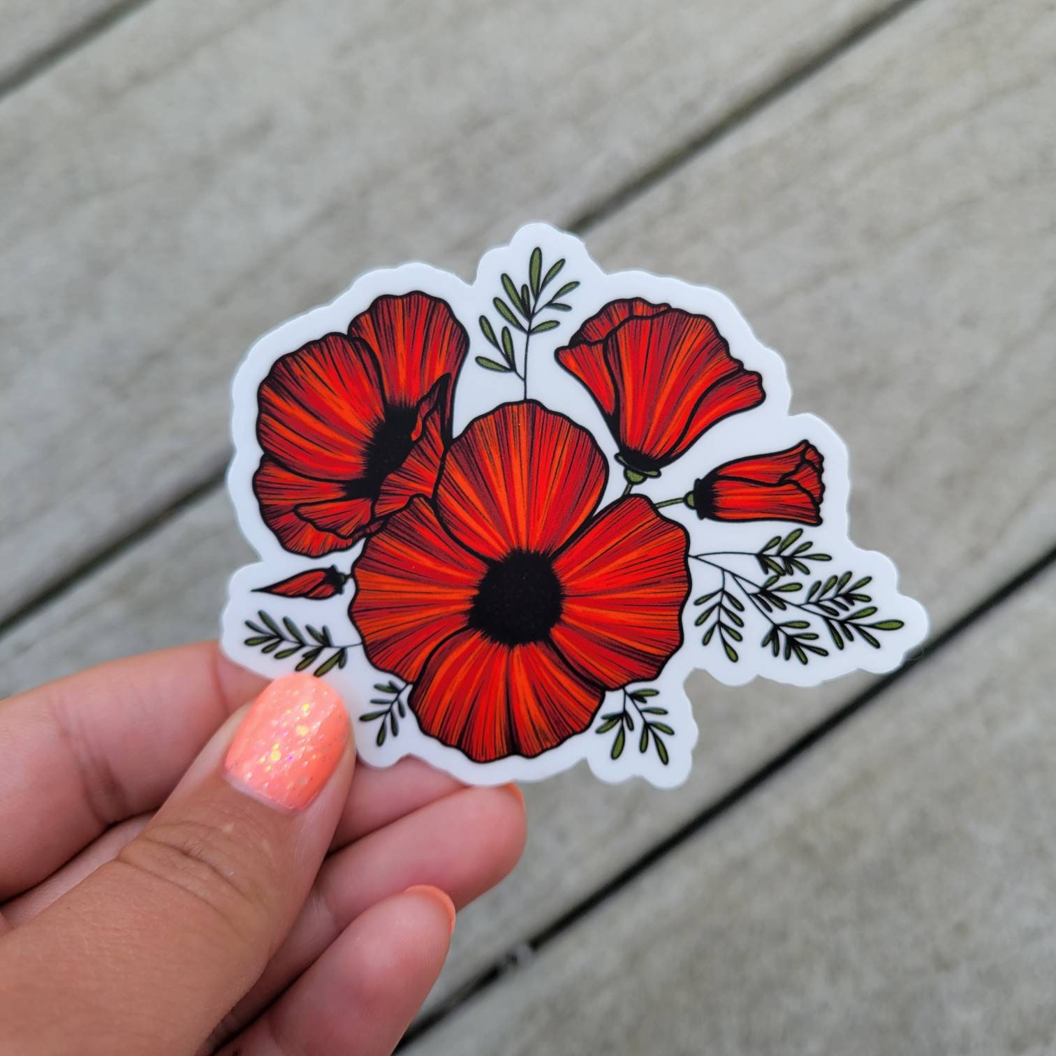 Poppy Flowers | Waterproof Sticker for Water Bottle Sticker Laptop ...