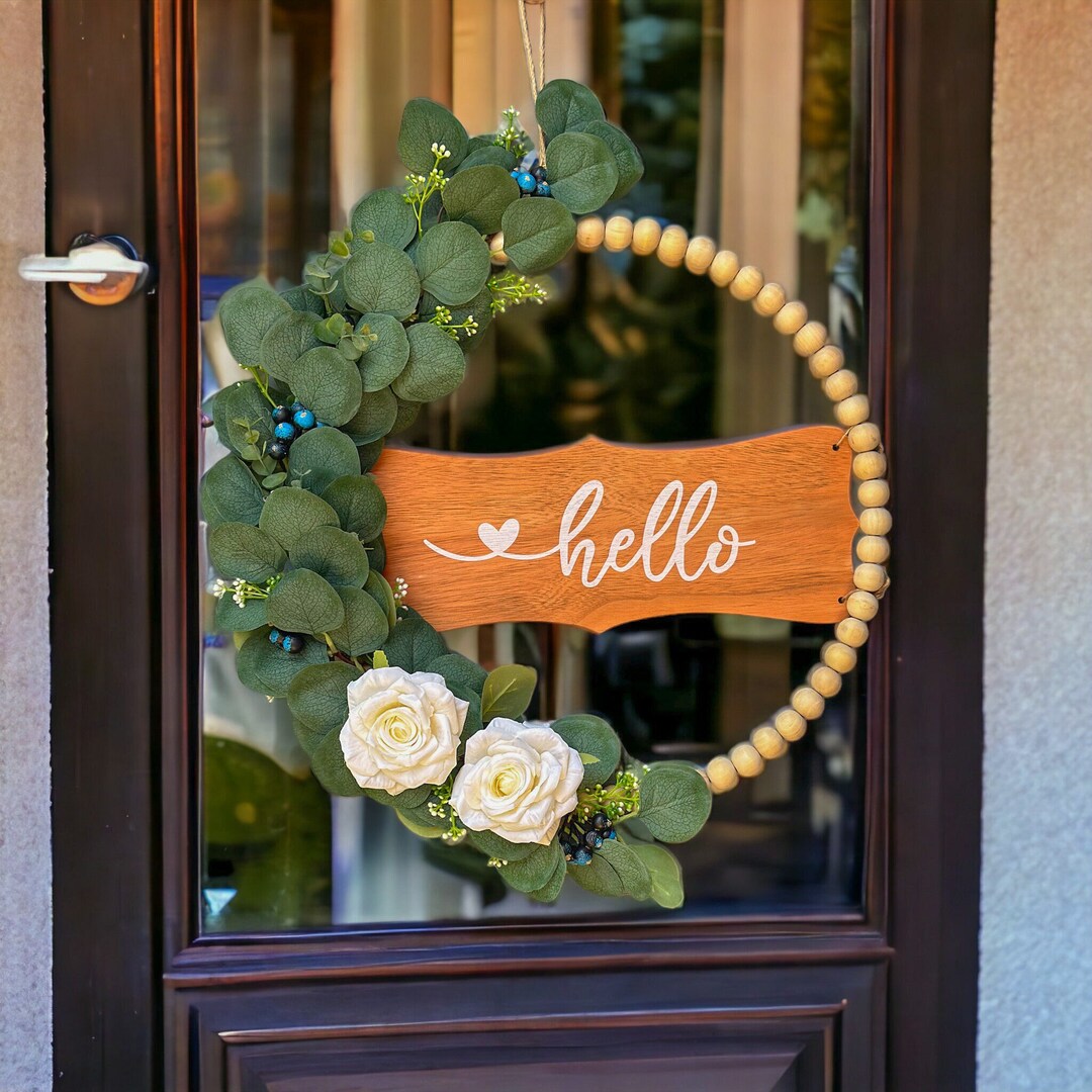 Welcome/hello Sign for Front Door With Double Sided Sign, Boho Wood ...