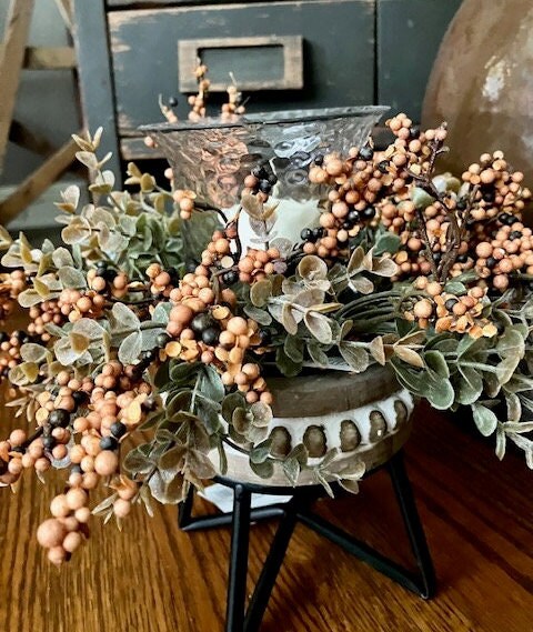 Orange Berry Candle Ring, Fall Candle Ring, Fall Arrangement, Candle ...