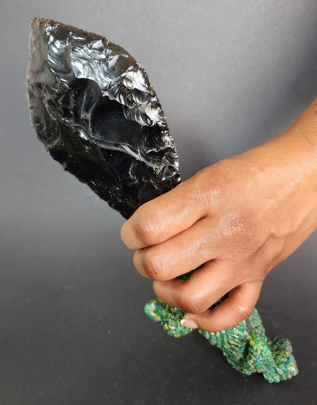 12" OBSIDIAN KNIFE With MALACHITE Dusted Handle - Handmade in ...