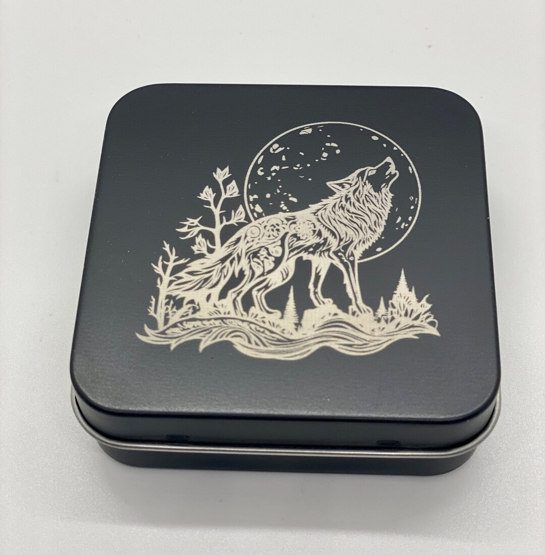 Wolf With Flowers, Engraved Wolf Tin, Wolf Lovers, Wolves Custom ...