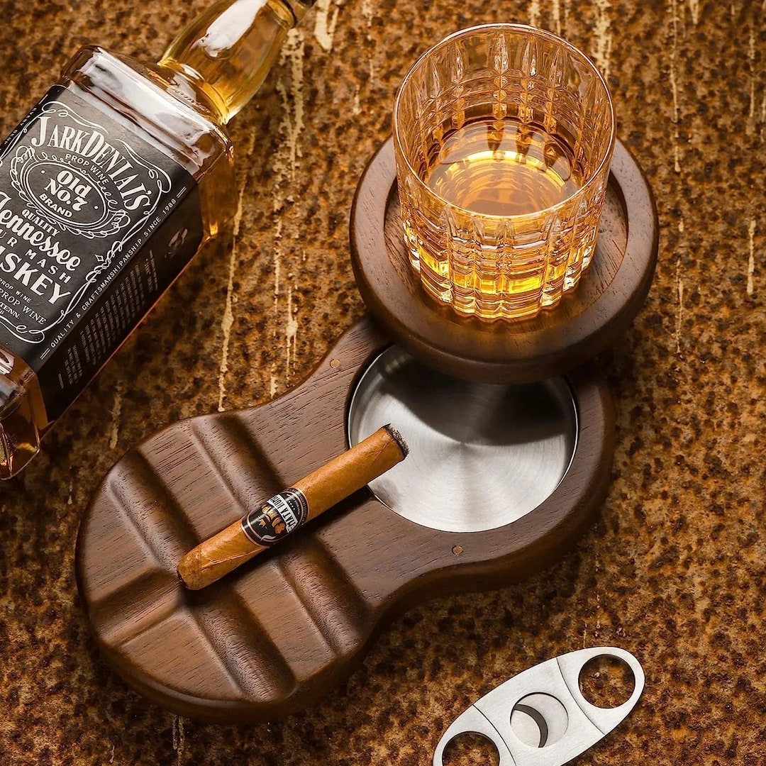 Engraved Wooden Whiskey & Cigar Tray, Ashtray, Rest, Coaster - Etsy