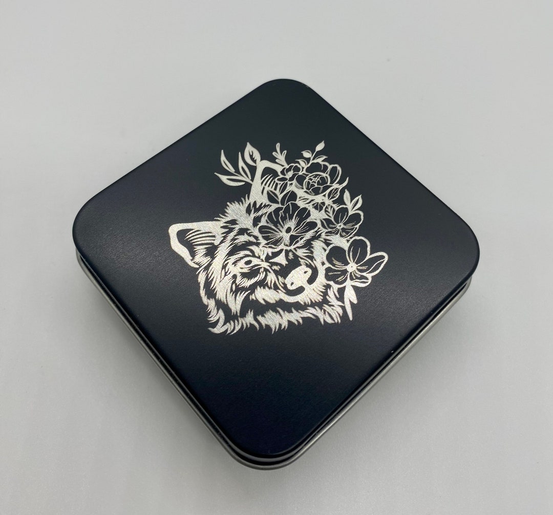 Engraved Wolf Tin With Flowers, Metal Keepsake Box - Etsy