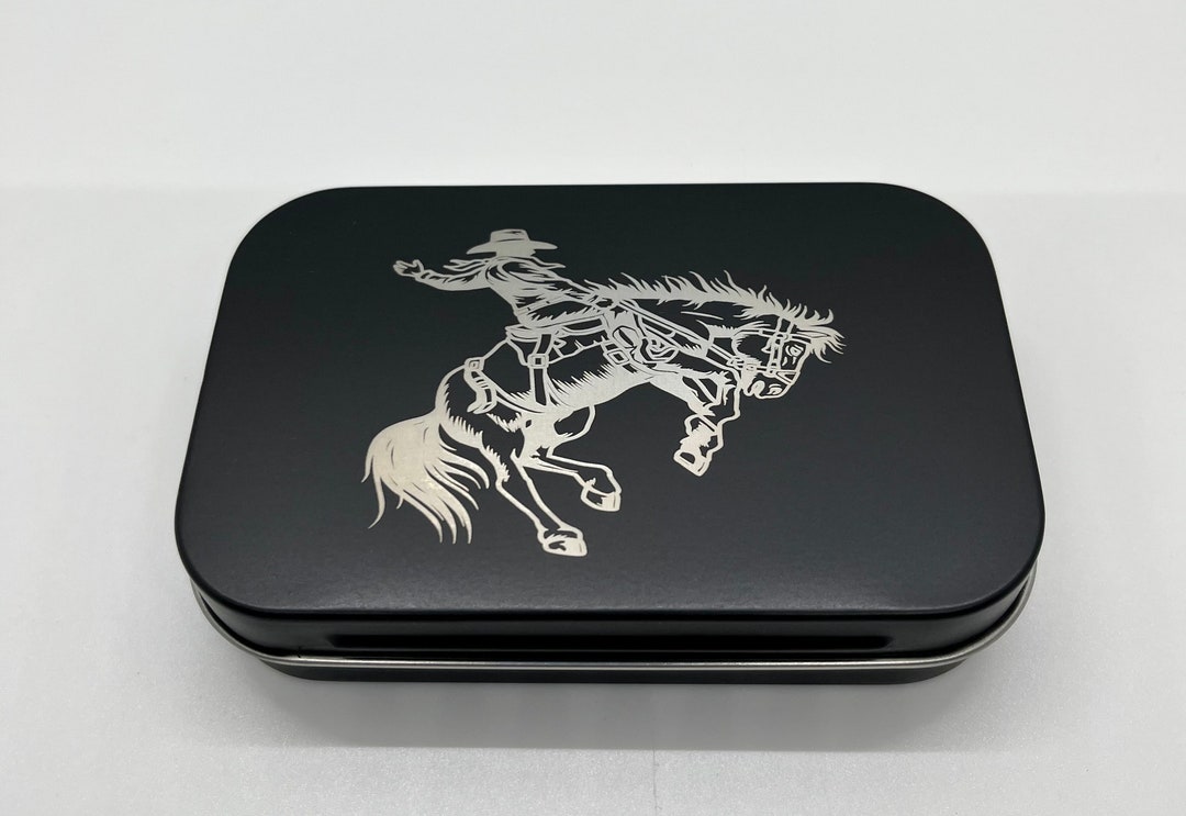 Rodeo Cowboy on Horse Engraved Tin, Stash Tin, Travel Tin, Gift Box - Etsy