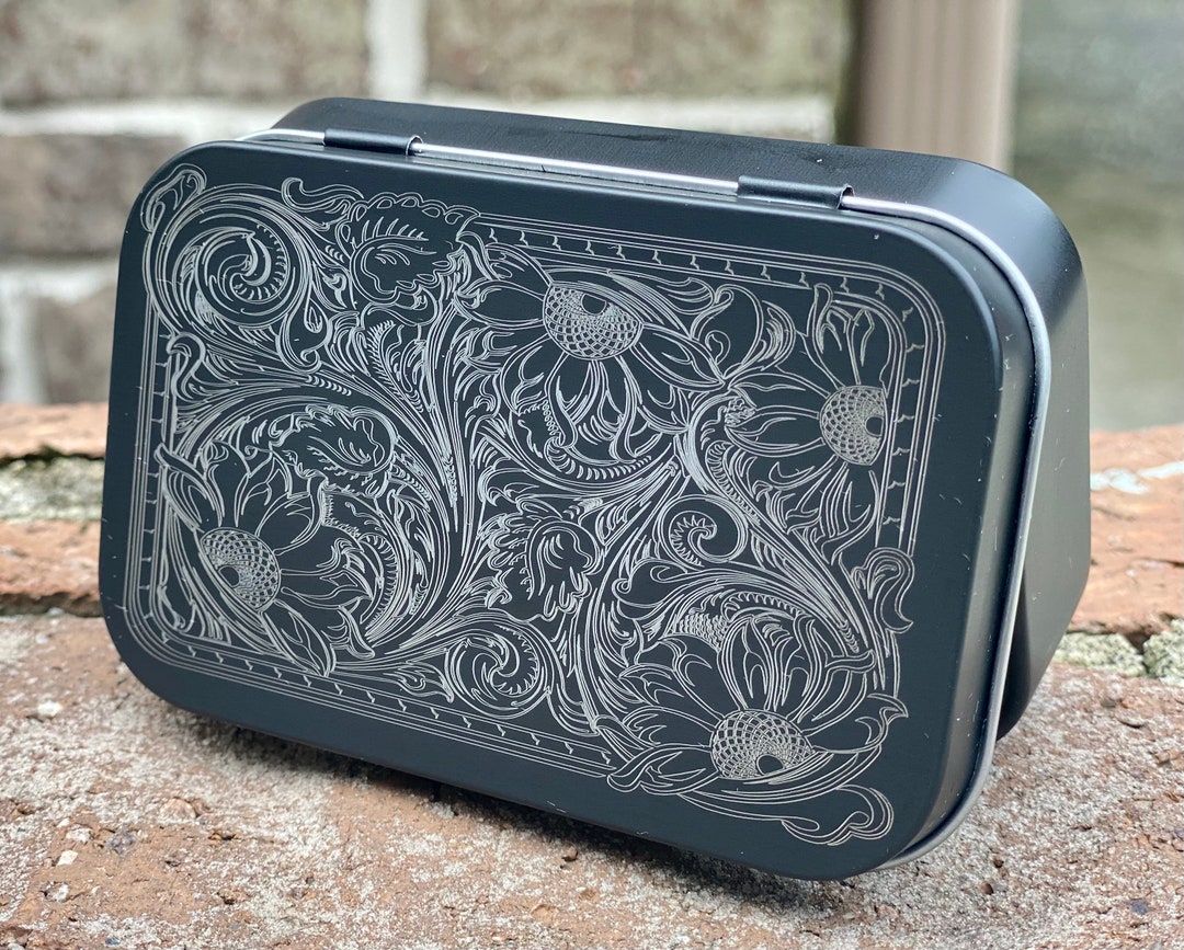 Tooled Leather Engraved Stash Tin: Altoid Size Gift Box - Etsy