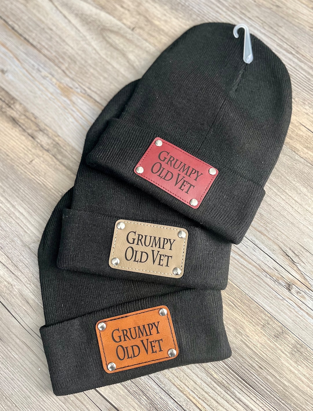 Grumpy Old Vet Beanie With Vegan Leather Patch, Funny Retirement Skull Cap, Veteran Gift - Etsy