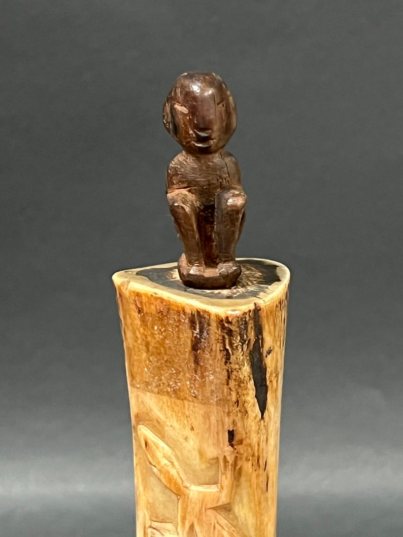 Philippine Ifugao Tribal Art Carved Wood and Bone Lime Container Rice ...
