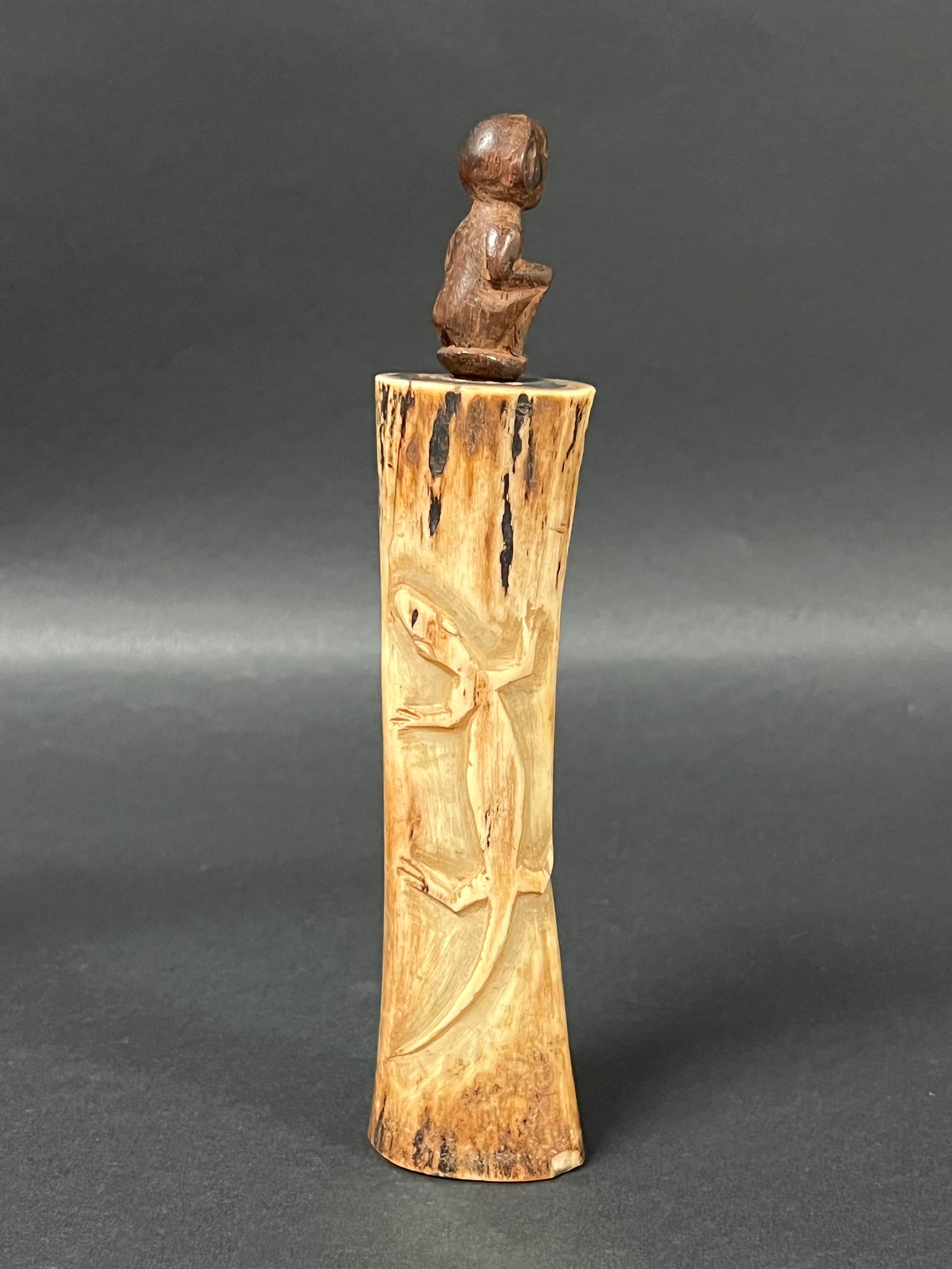 Philippine Ifugao Tribal Art Carved Wood and Bone Lime Container Rice ...