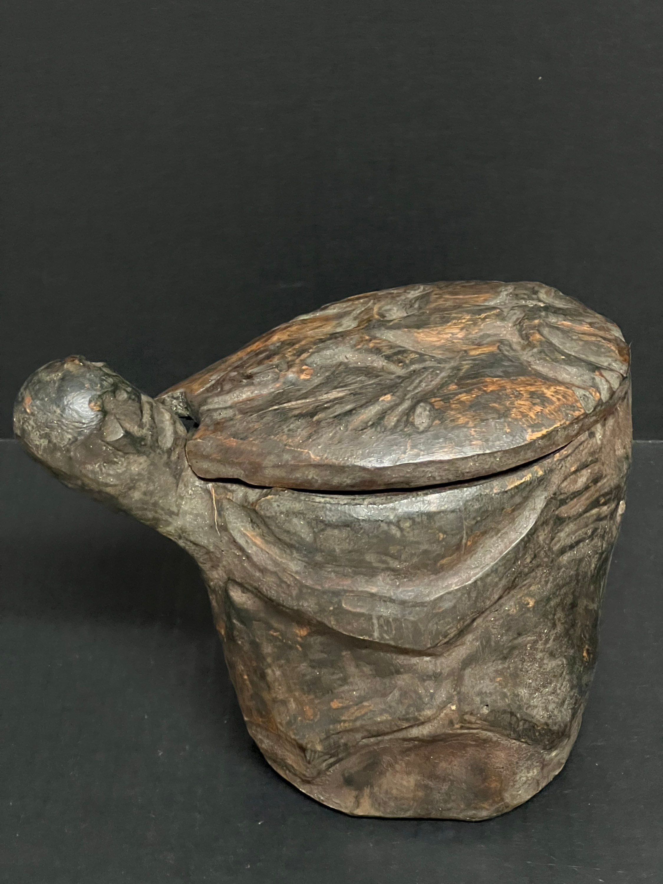 Philippine Ifugao Tribal Art Salted Meat Container With Face and Lizard ...