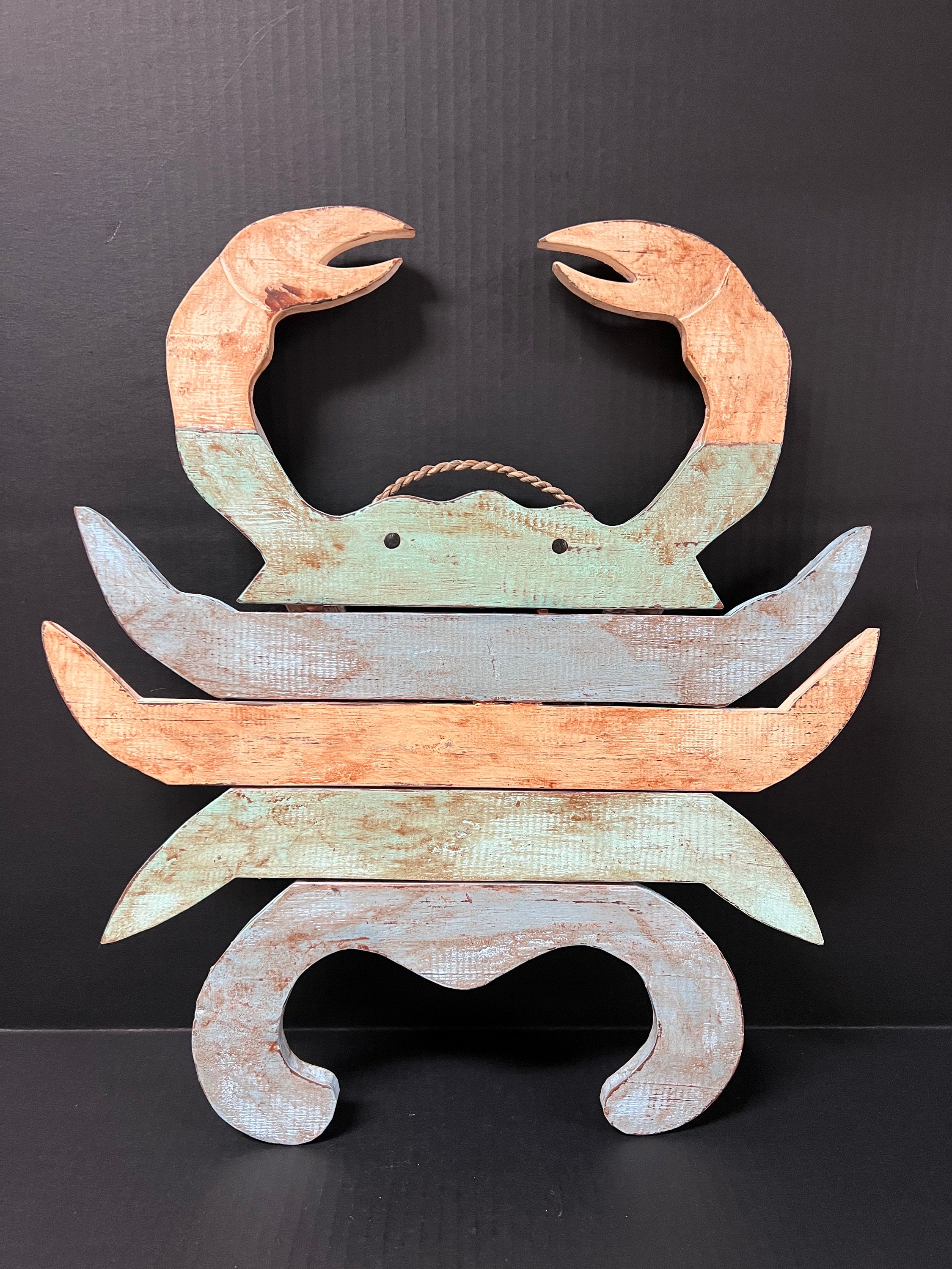 Carved Wood Folk Art Painted Crab Sculpture Home Decor - Etsy