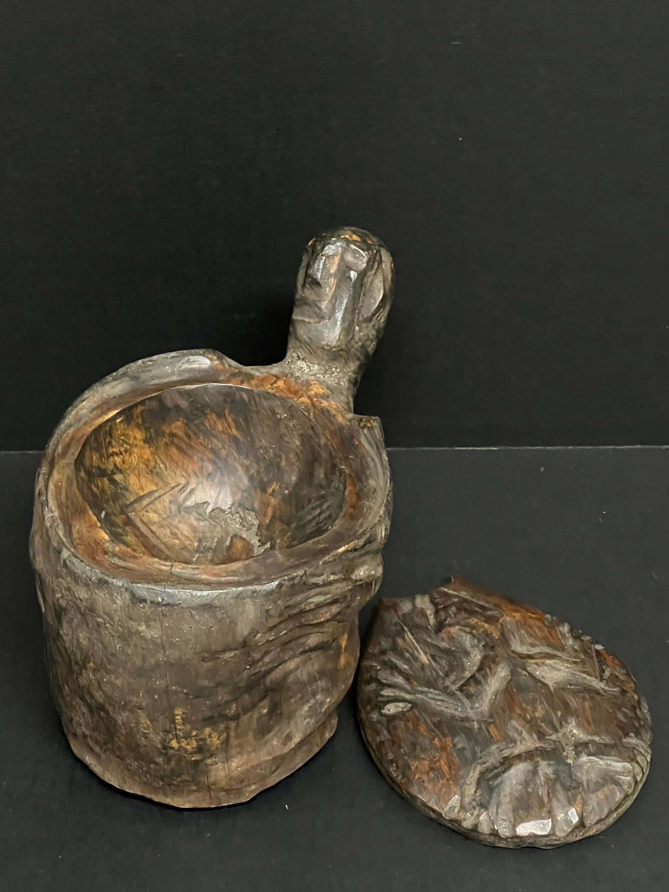 Philippine Ifugao Tribal Art Salted Meat Container With Face and Lizard ...