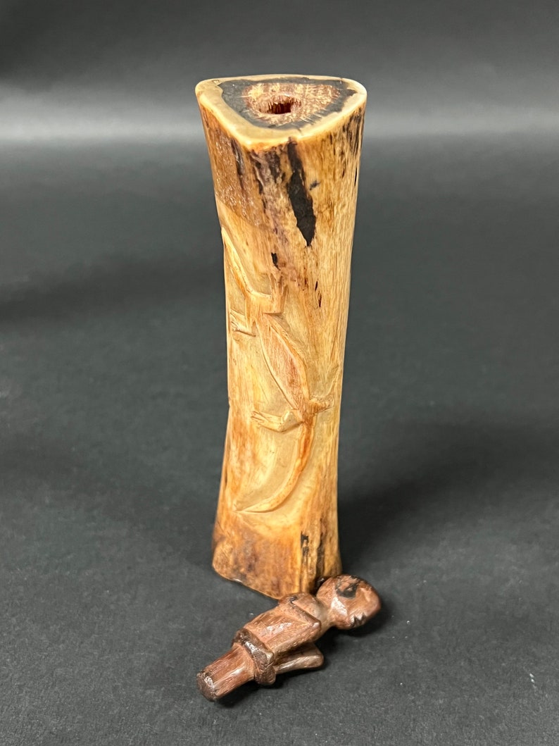 Philippine Ifugao Tribal Art Carved Wood and Bone Lime Container Rice ...