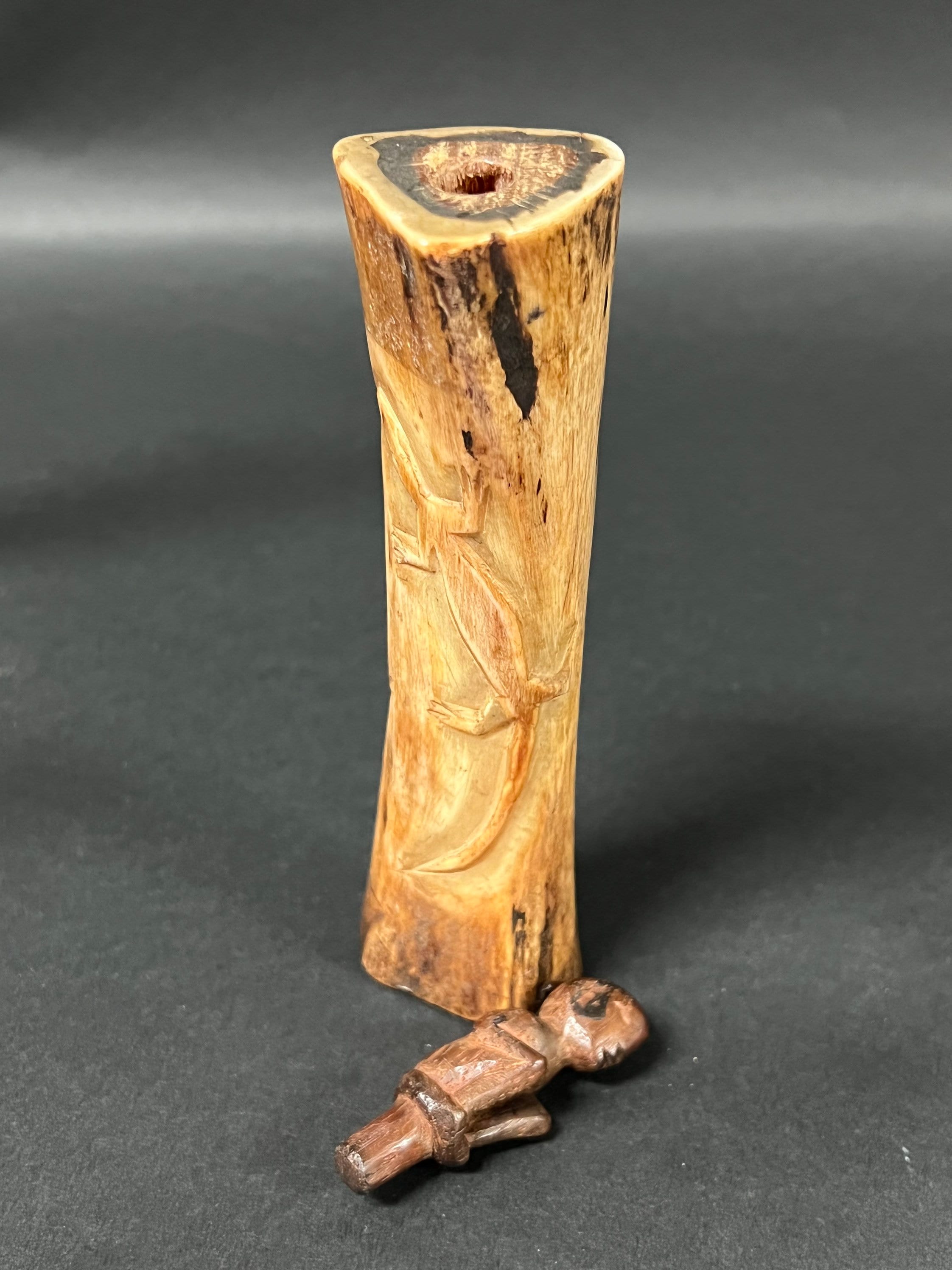 Philippine Ifugao Tribal Art Carved Wood and Bone Lime Container Rice ...
