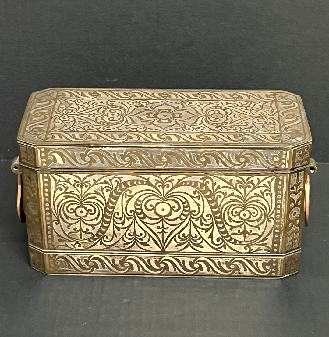 Vintage Handmade Islamic Silver Inlaid in Brass Metal Betel Nut Set ...