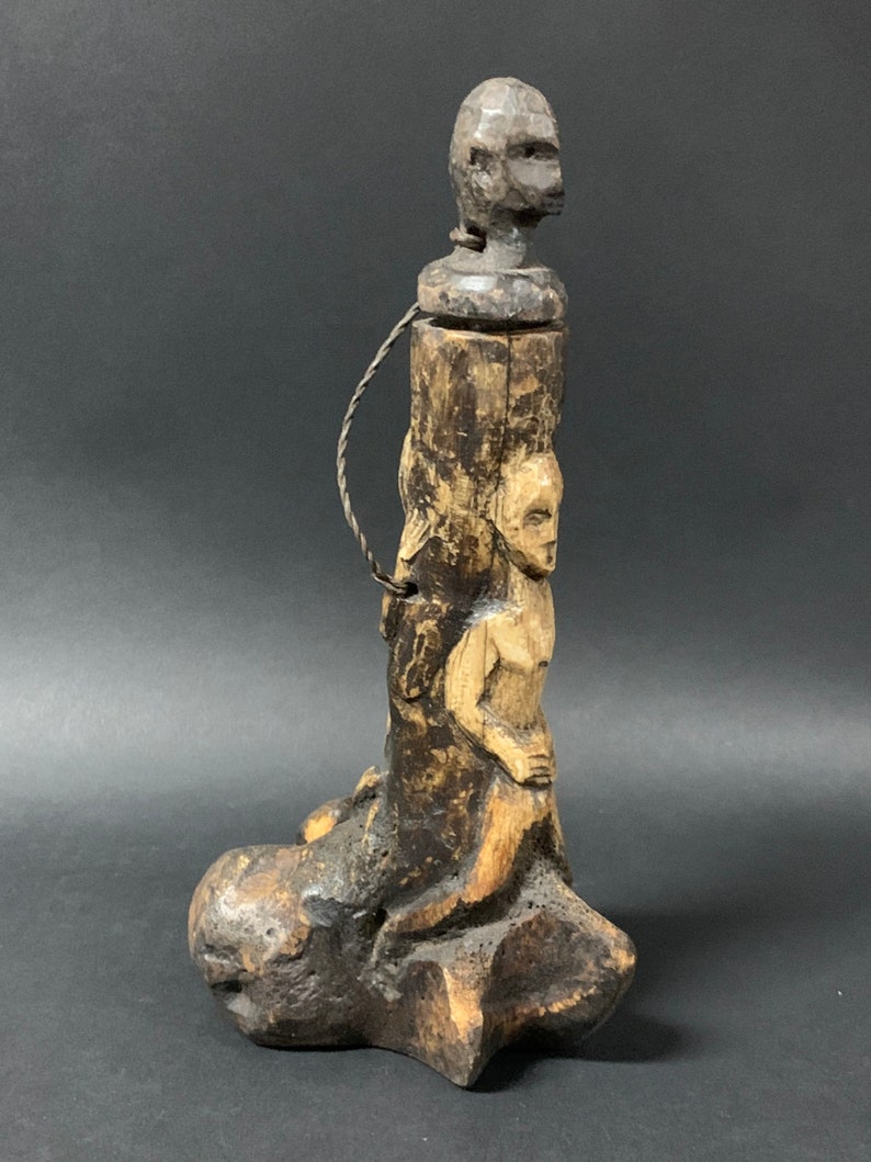 Philippine Ifugao Tribal Art Carved Wood and Bone Lime Container Rice ...