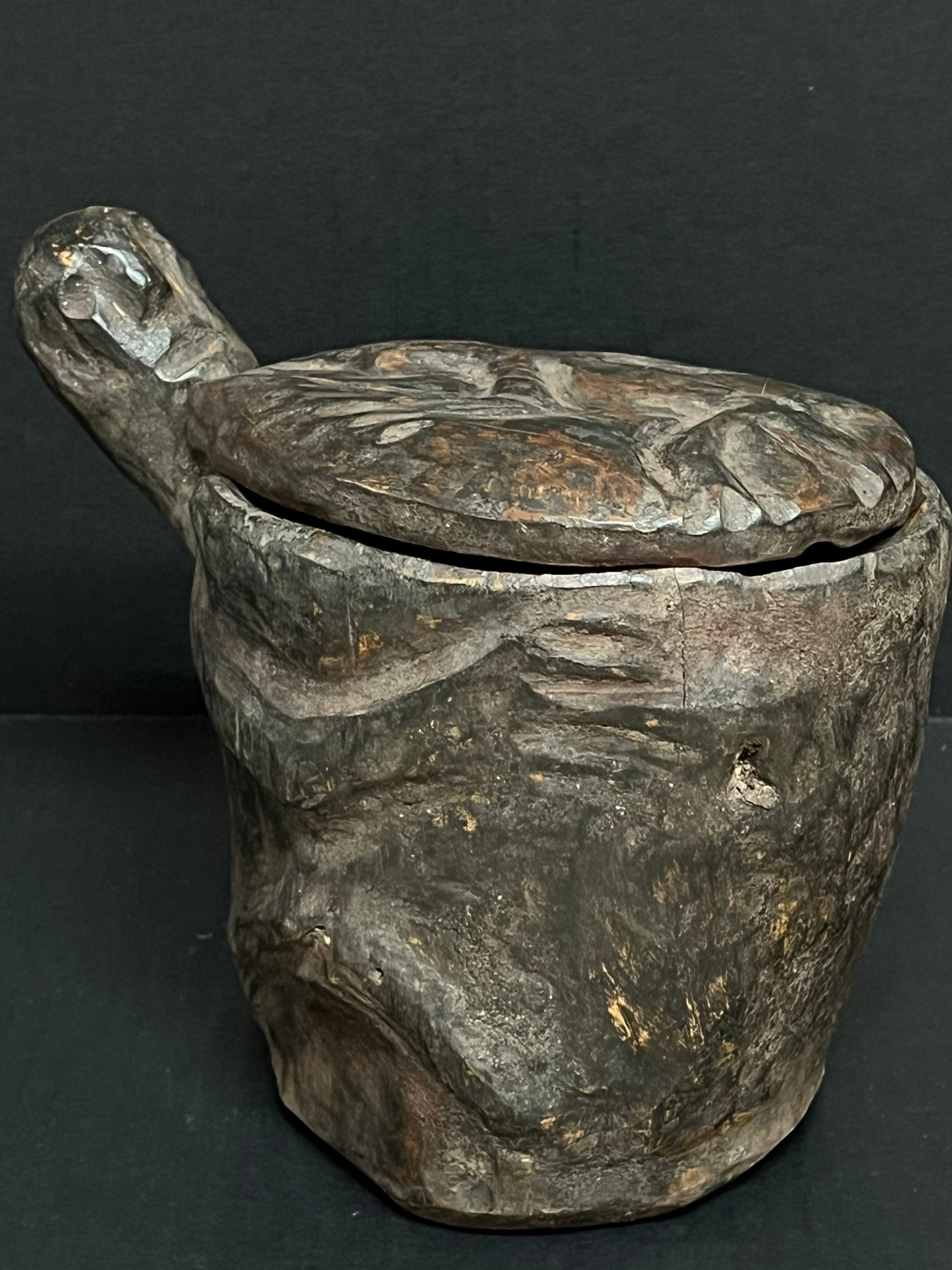 Philippine Ifugao Tribal Art Salted Meat Container With Face and Lizard ...