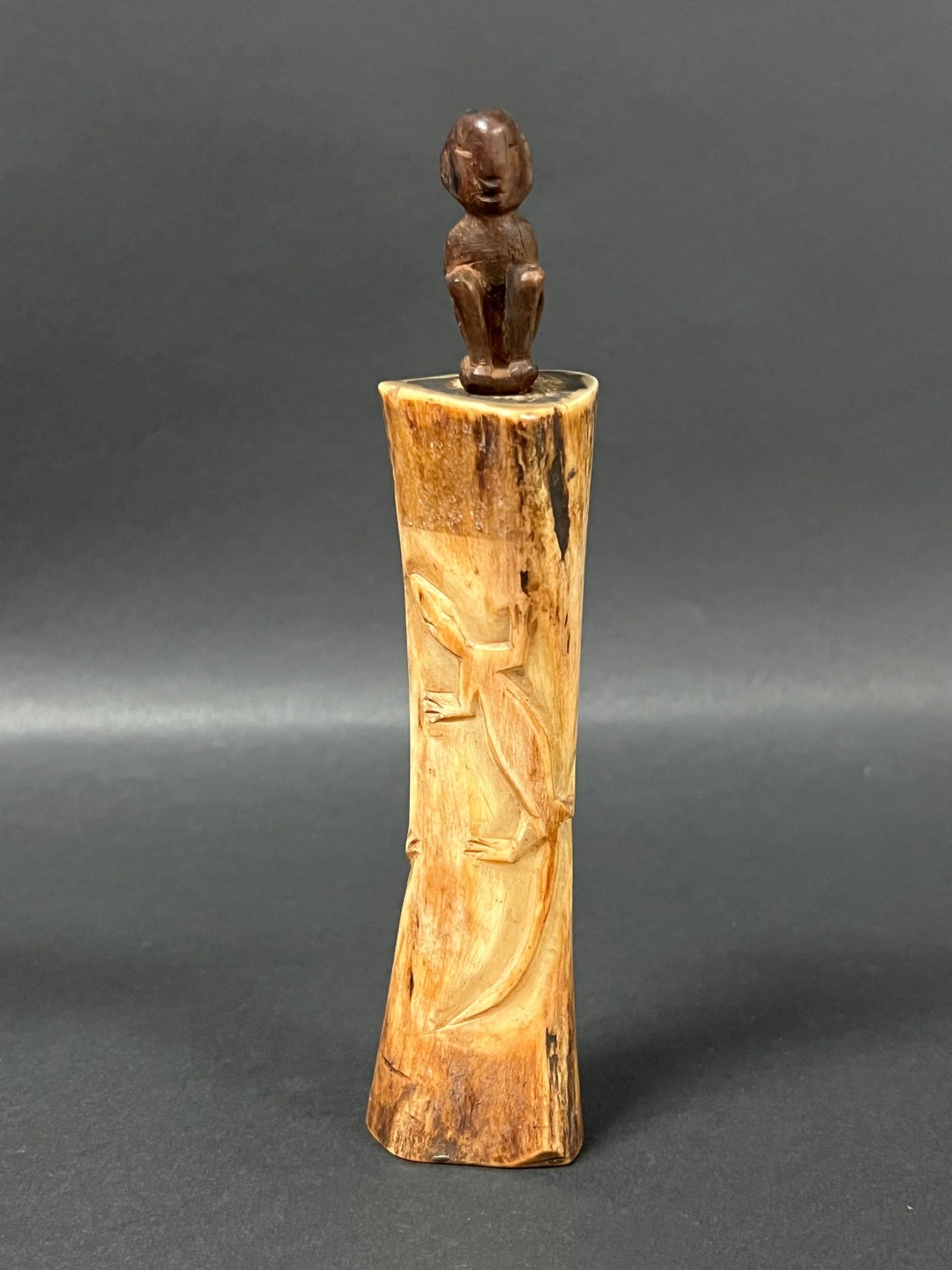 Philippine Ifugao Tribal Art Carved Wood and Bone Lime Container Rice ...