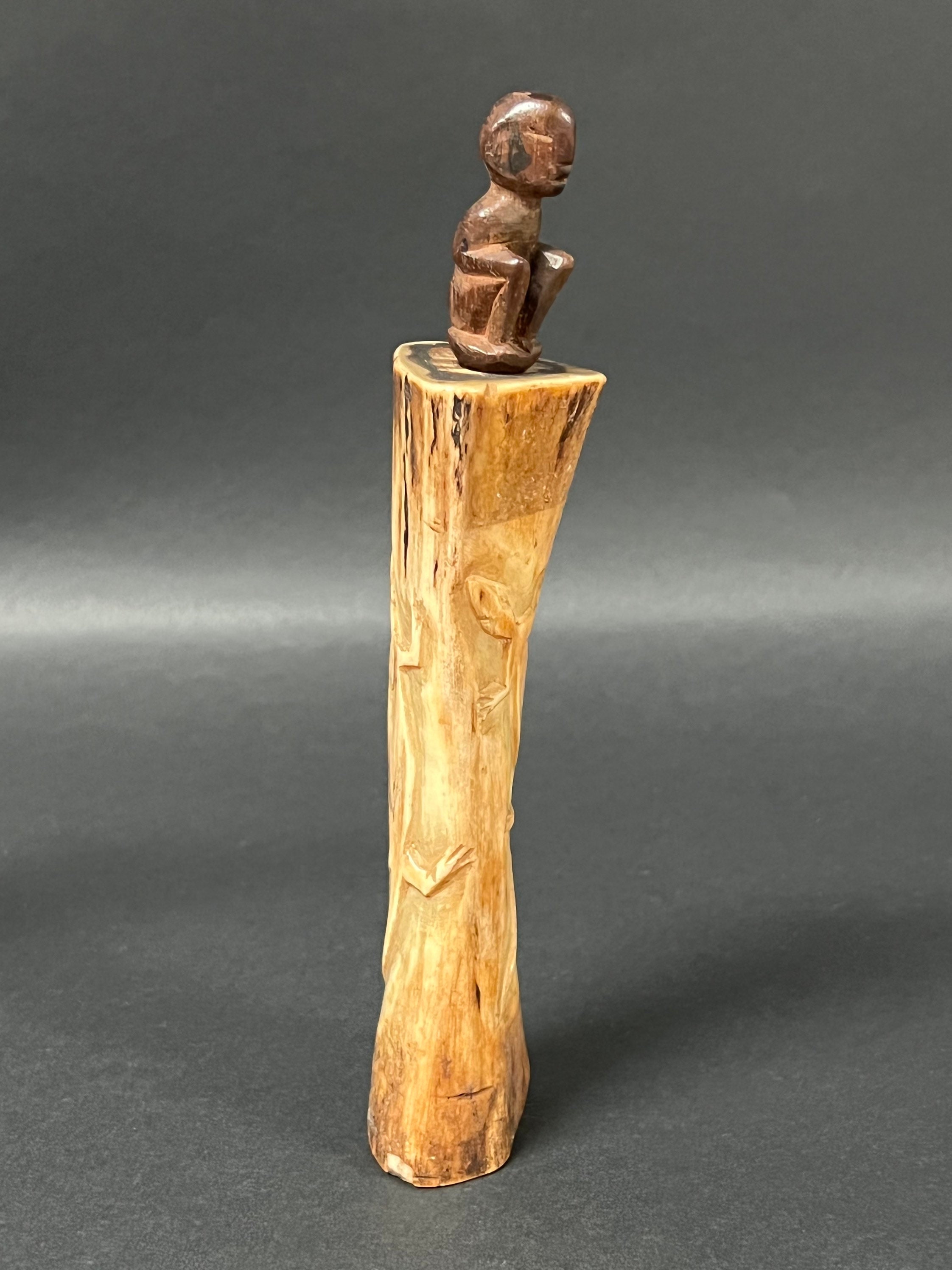 Philippine Ifugao Tribal Art Carved Wood and Bone Lime Container Rice ...