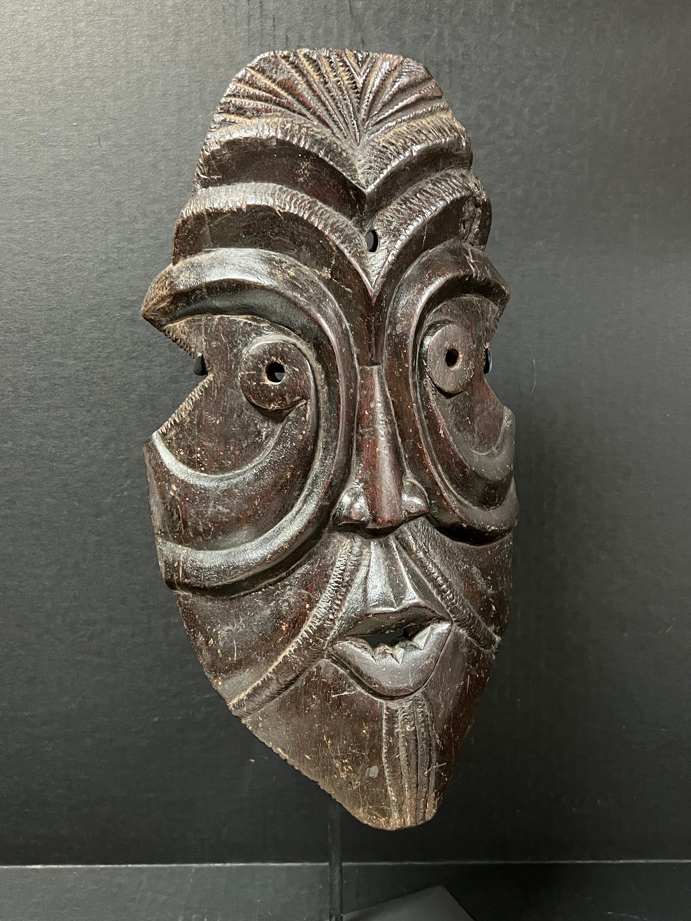 Papua New Guinea Tribal Carved Wooden Sepok Mask With Custom Metal ...
