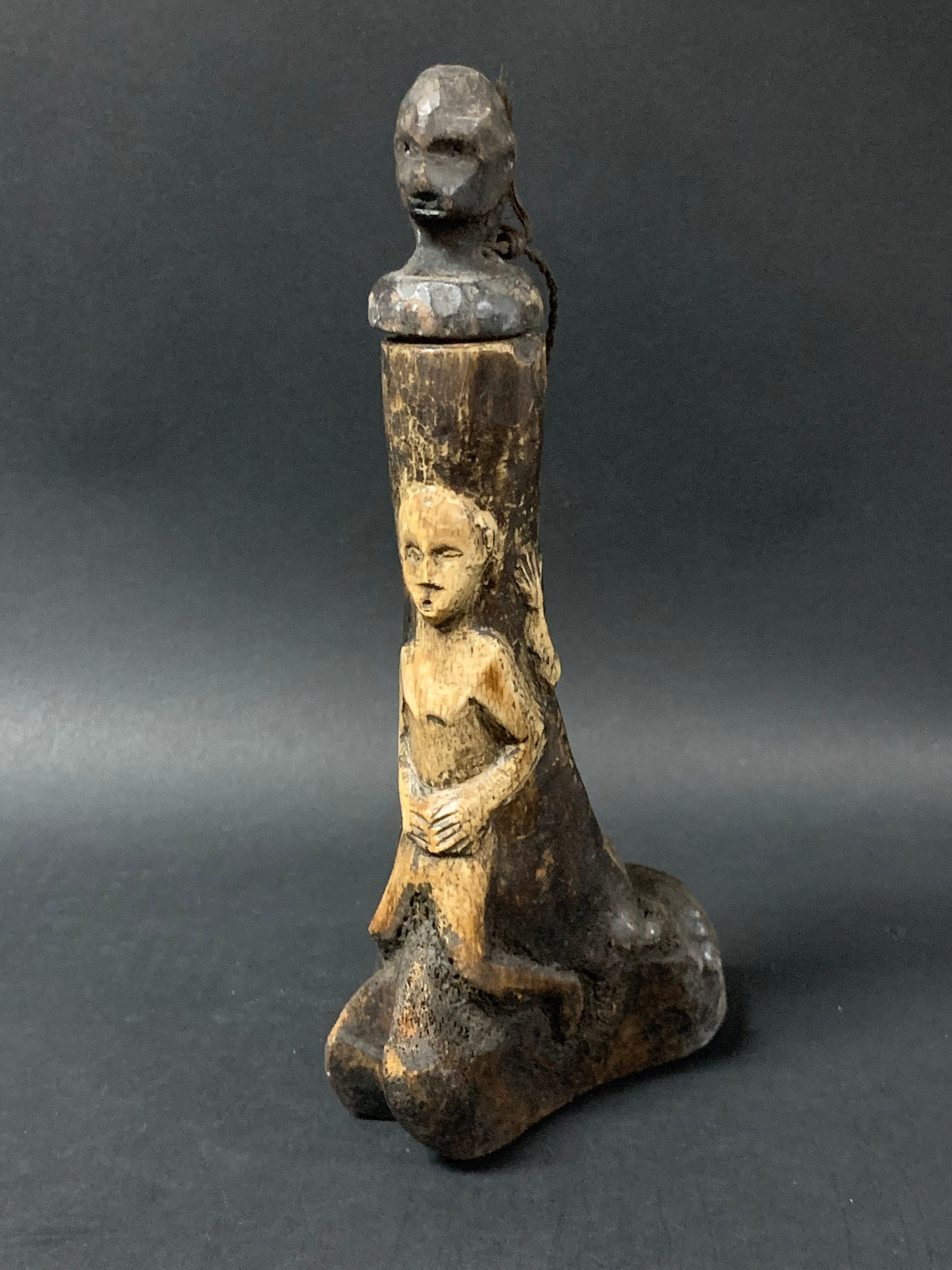 Philippine Ifugao Tribal Art Carved Wood and Bone Lime Container Rice ...