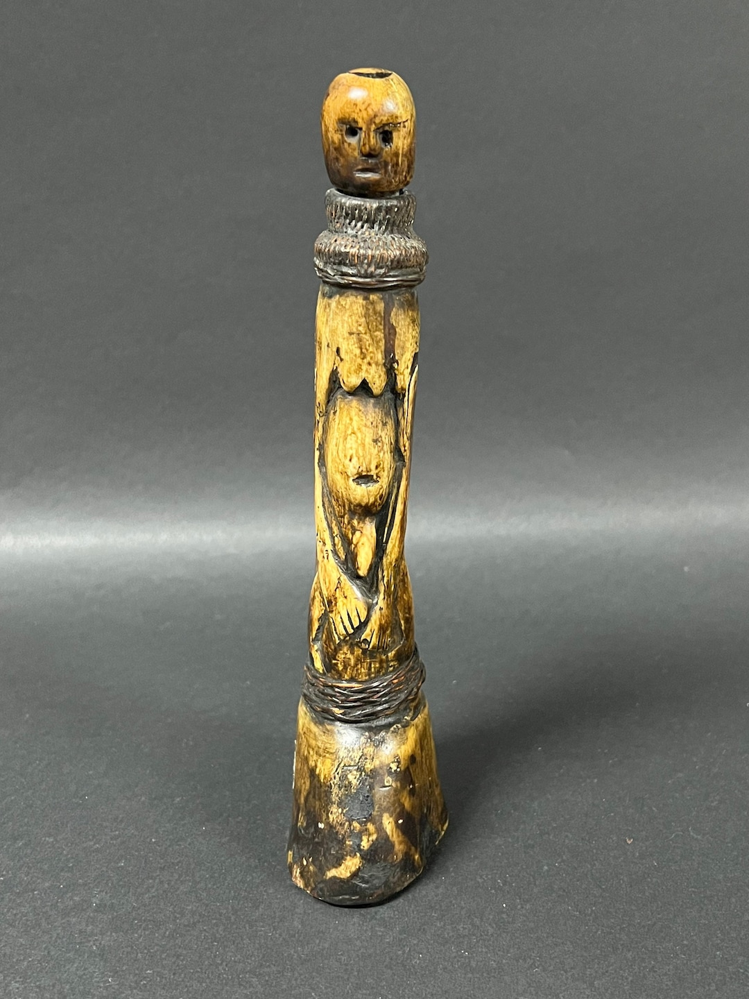 Philippine Ifugao Tribal Art Carved Wood and Bone Lime Container Rice ...