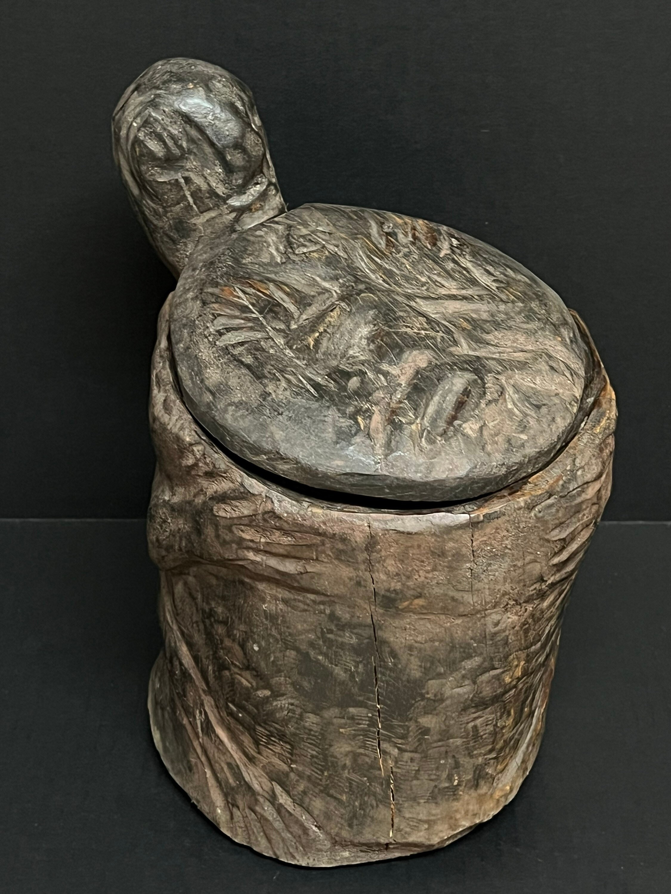 Philippine Ifugao Tribal Art Salted Meat Container With Face and Lizard ...