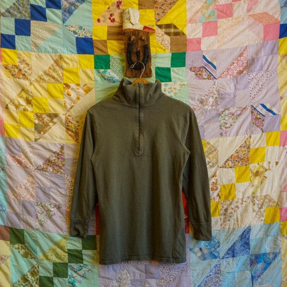Vintage 70s Olive Green Euro Military Quarter Zip Pul… - Gem