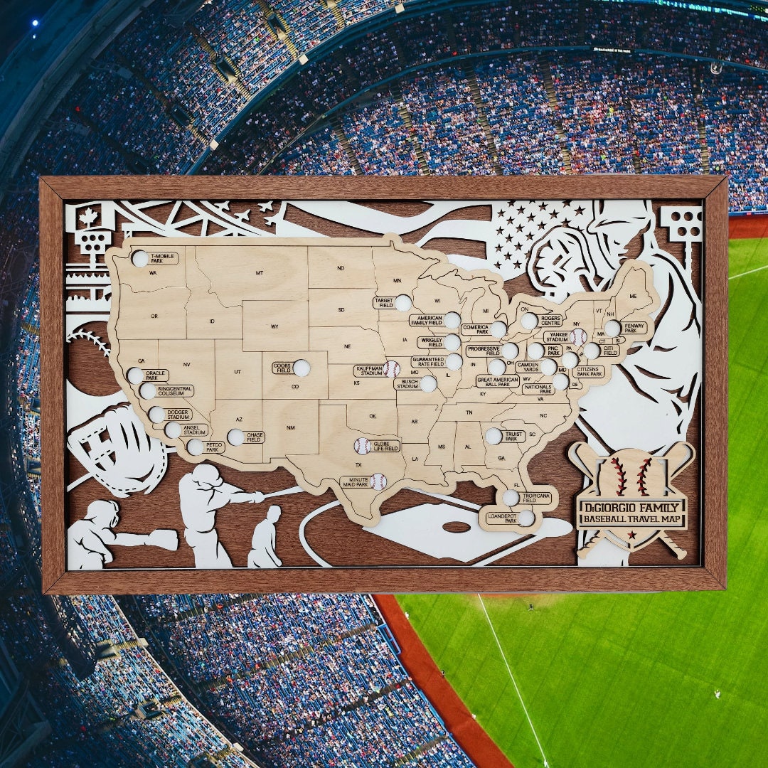 PERSONALIZED Wooden Baseball Stadium Map Tracker, Baseball Gift - Etsy
