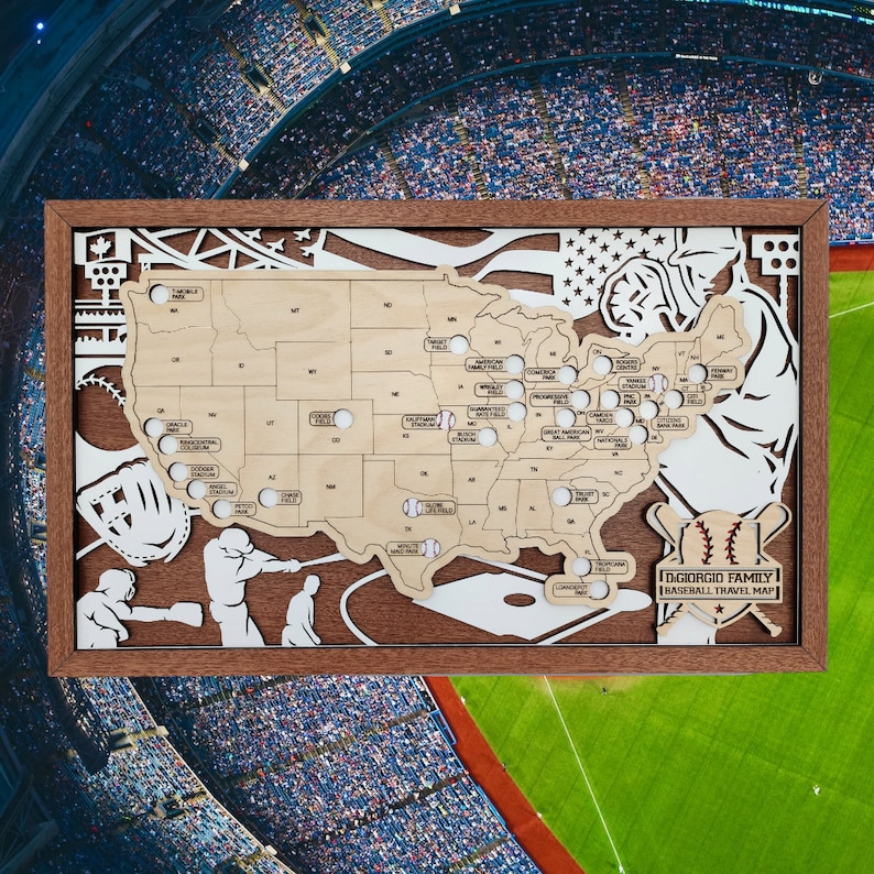 PERSONALIZED Wooden Baseball Stadium Map Tracker Baseball - Etsy