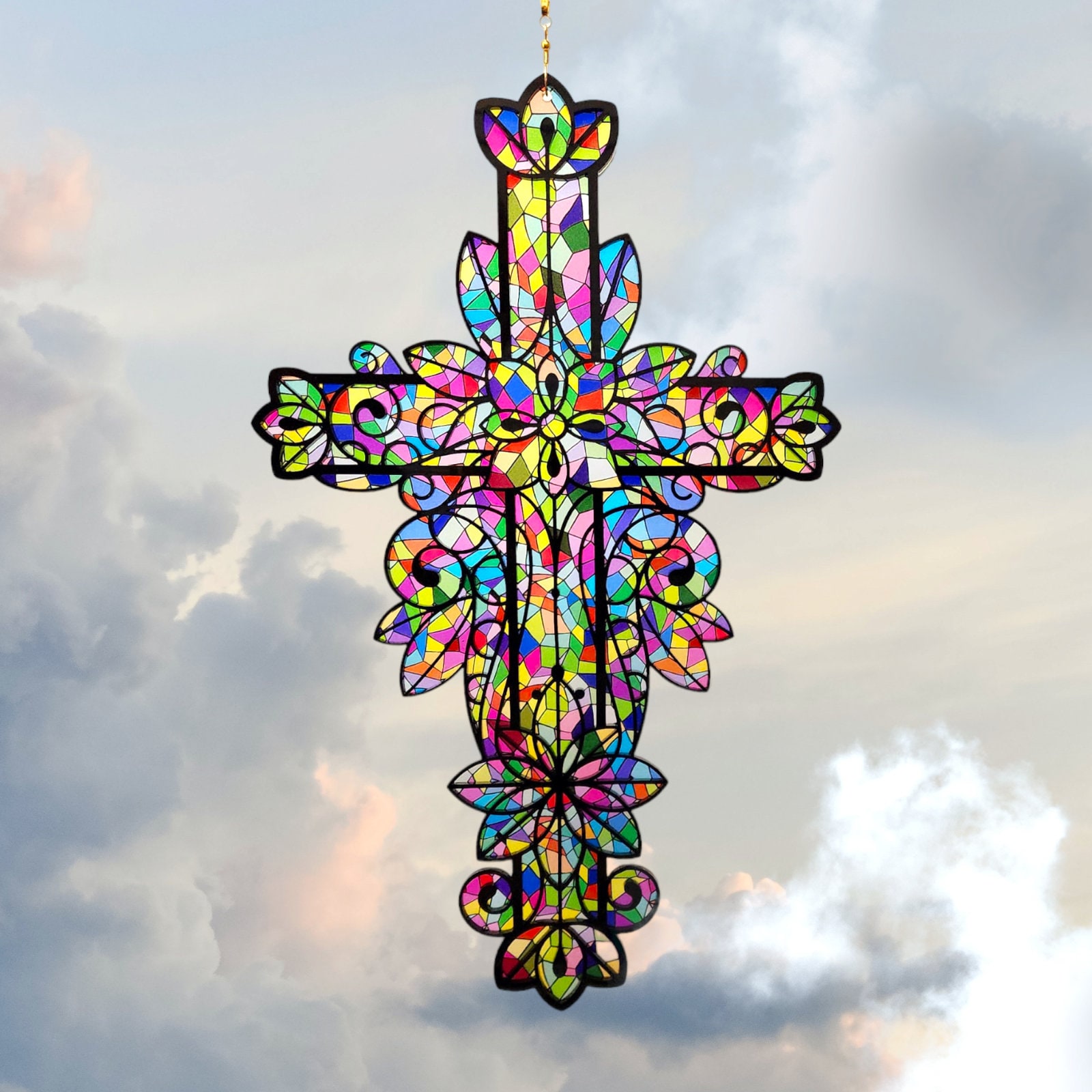 Acrylic Cross, Black & Stained Glass Acrylic - Etsy