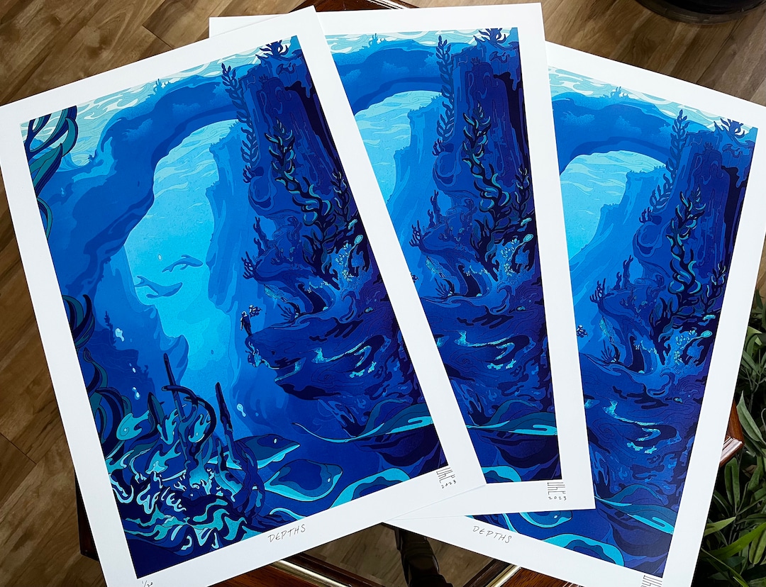 DEPTHS - Deep Sea Explorer Art Print - Mysterious Oceanic Landscape - Etsy