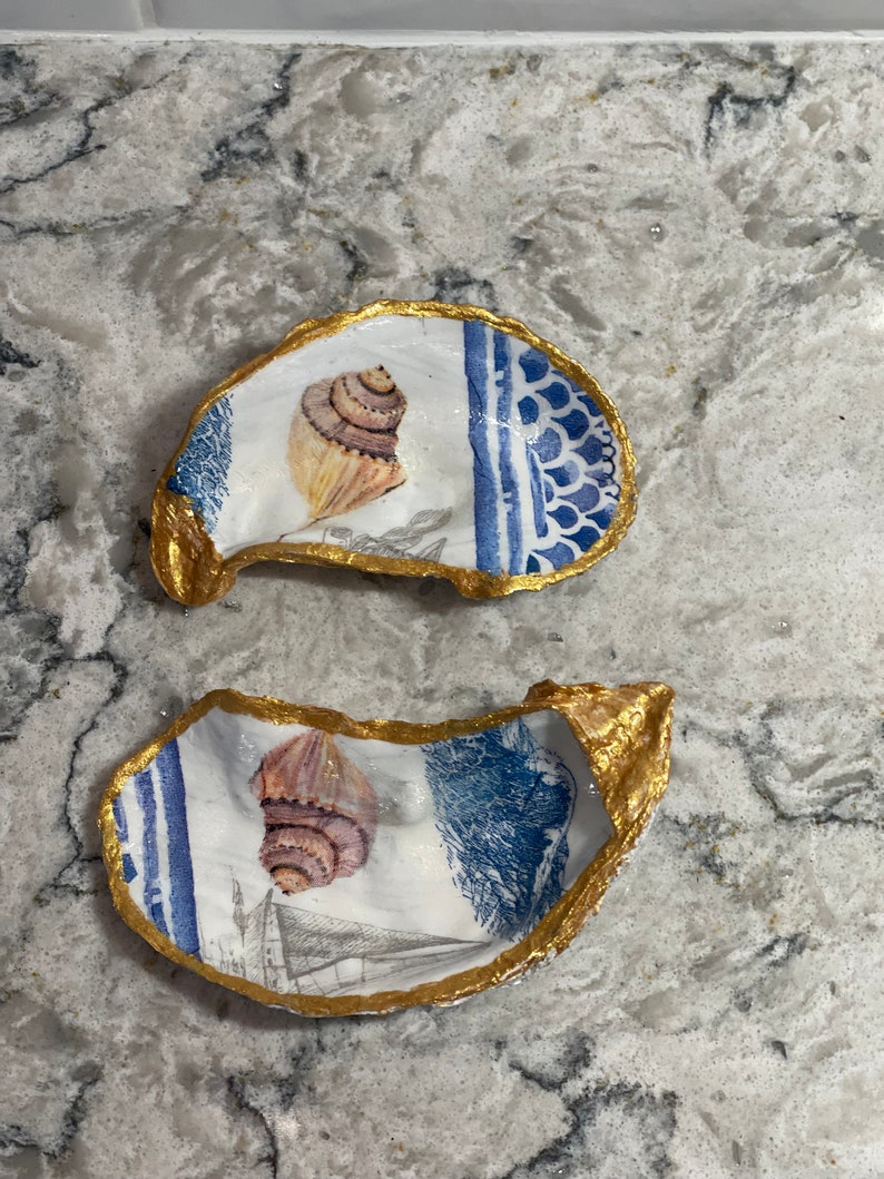 2 Hand Painted Beachy Oyster Shell Dishes Multi Purpose - Etsy