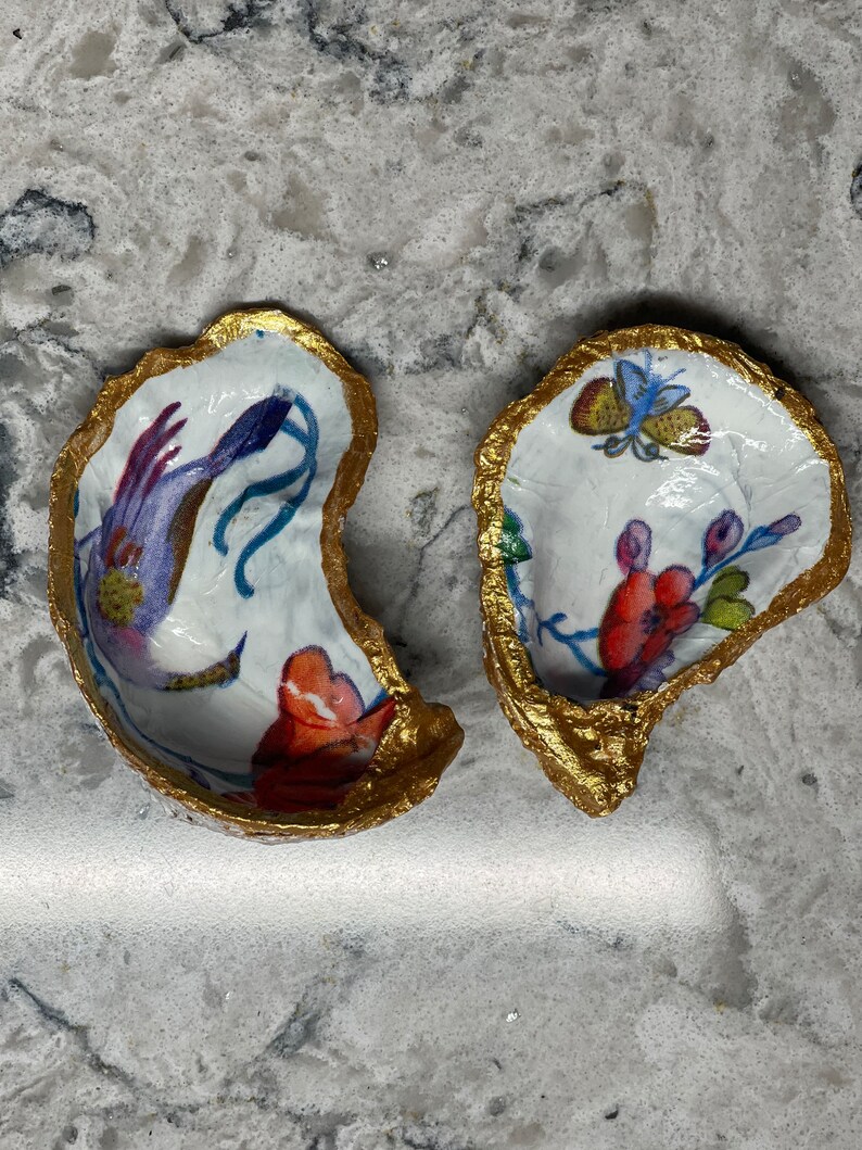 2 Hand Painted Oyster Shells as Salt and Pepper Dishes or Home Decor ...