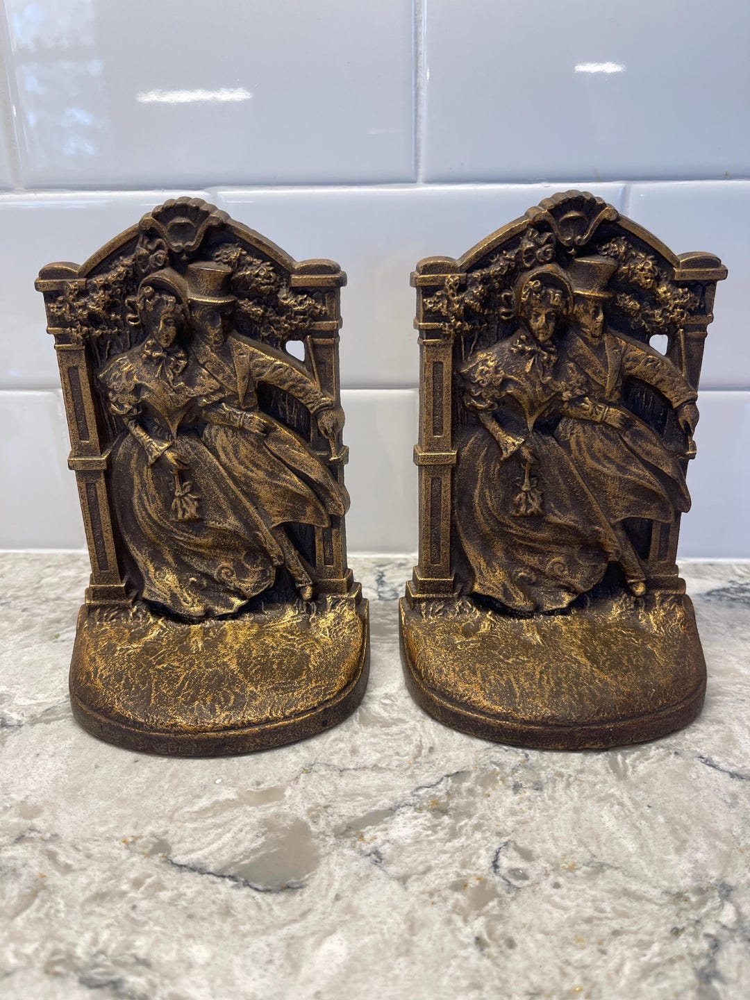 Victorian Couple Bronze Bookends VTG Pair - Etsy