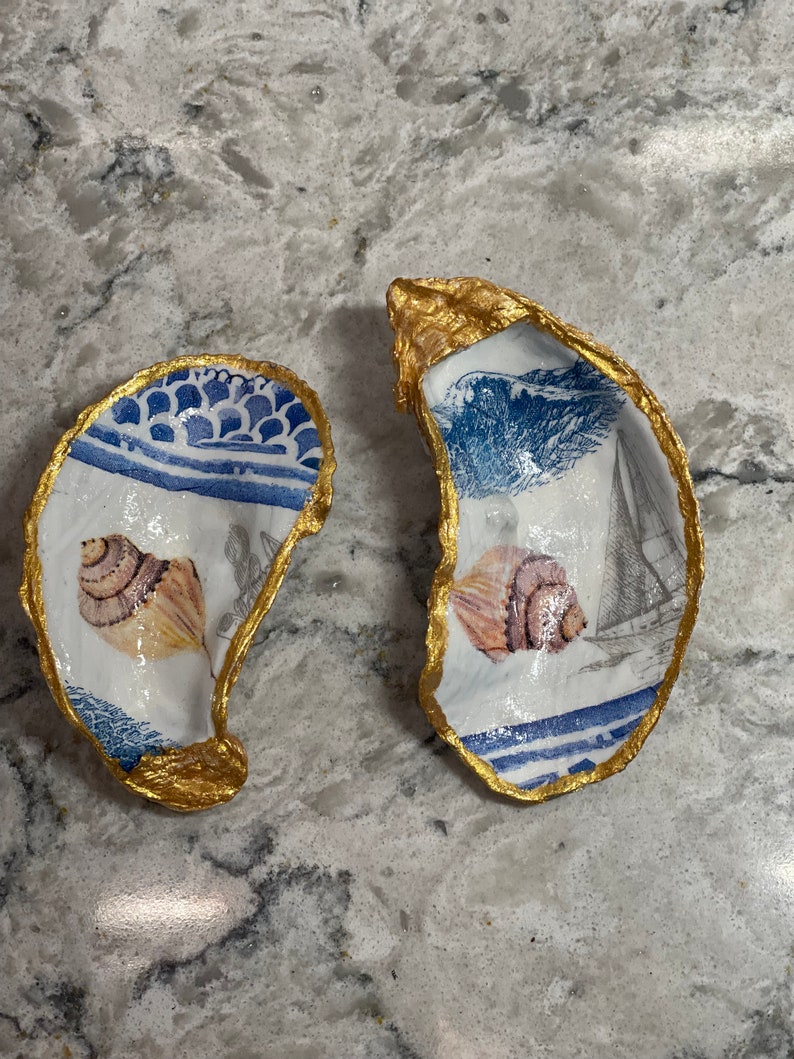 2 Hand Painted Beachy Oyster Shell Dishes Multi Purpose - Etsy