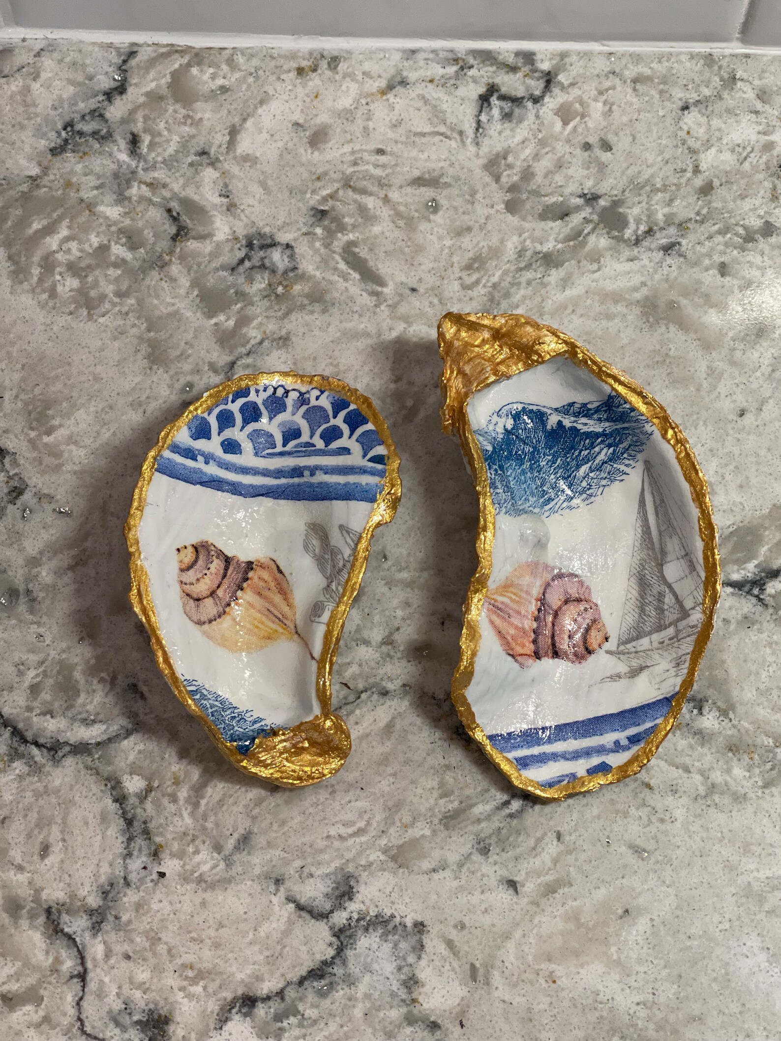 2 Hand Painted Beachy Oyster Shell Dishes Multi Purpose - Etsy