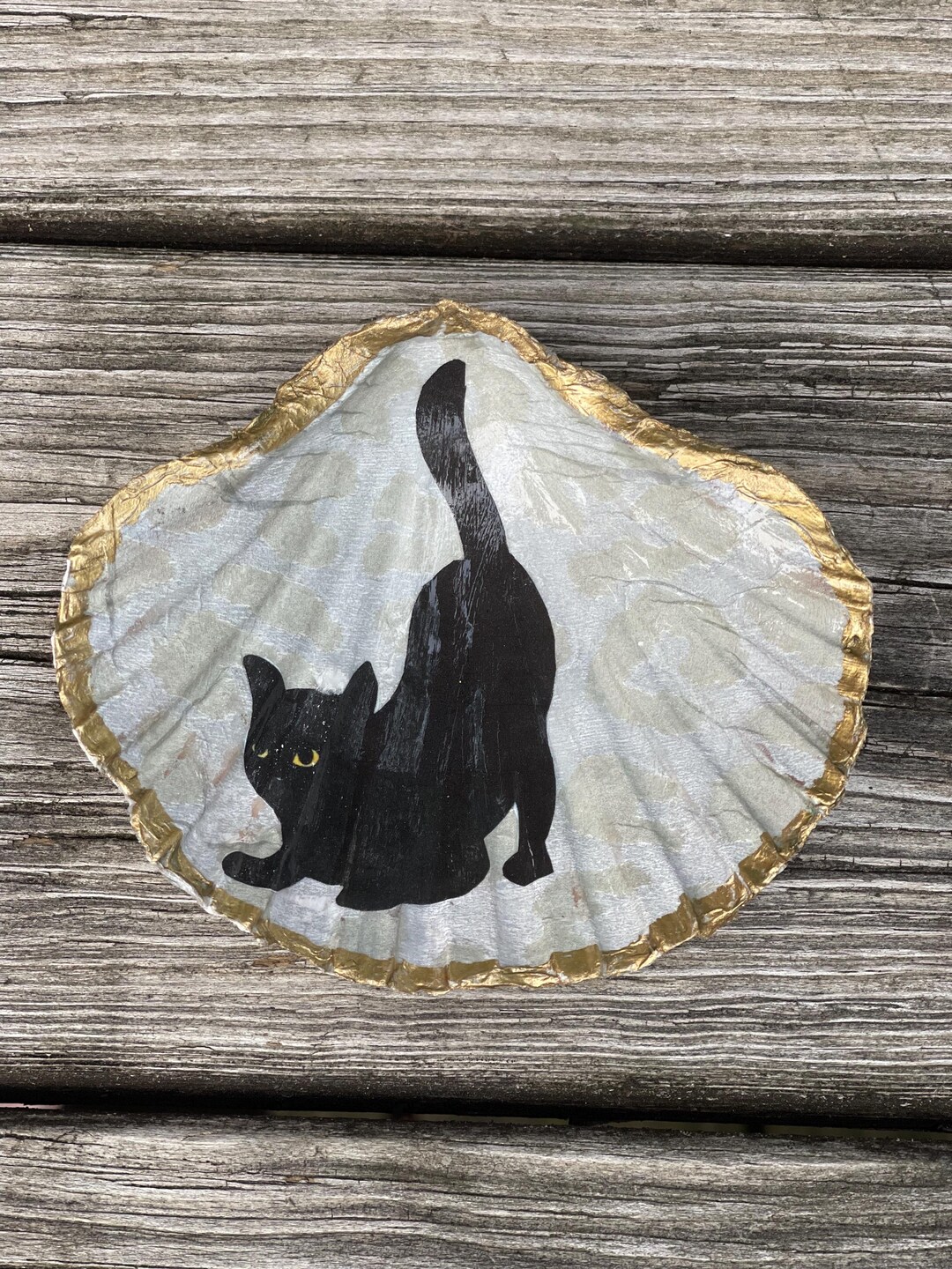 Black Cat Sea Shell Trinket Dish - Etsy