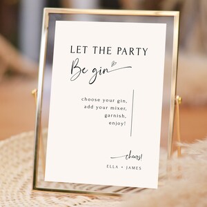 Gin Bar Sign Template | Let the Party Be Gin Bar Cart Prints Sign ...
