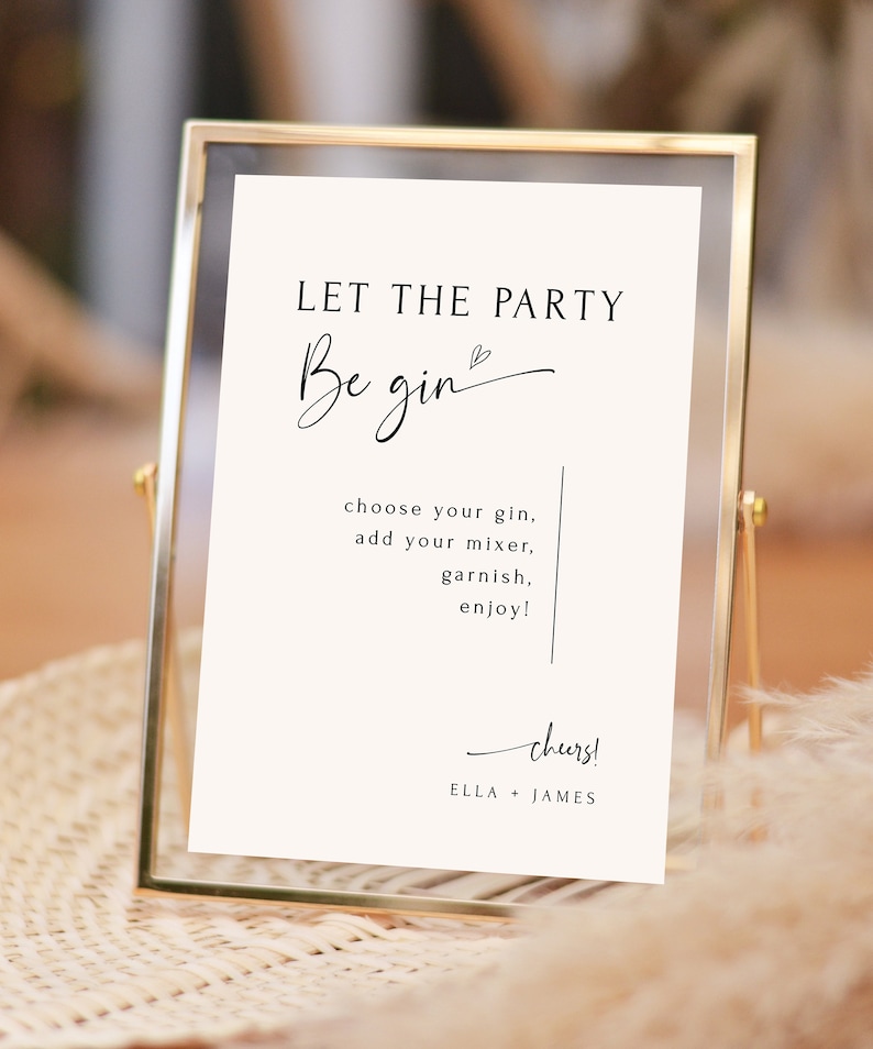 Gin Bar Sign Template | Let the Party Be Gin Bar Cart Prints Sign ...