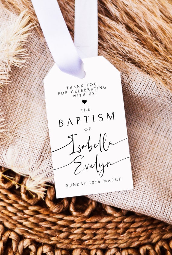 Baptism Thank You Favor Tag Template Calligraphy Christening - Etsy